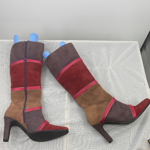 Bellini | Shoes | Vintage Bellini Color Blocked Suede Knee Heeled Boots ...